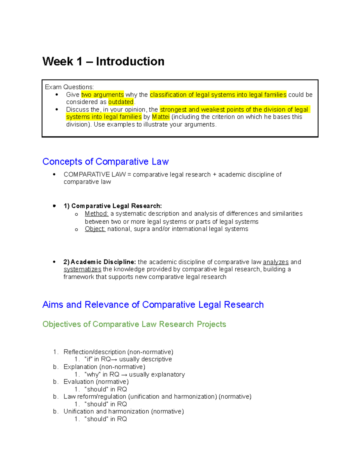 Week 1 - Comparative Law - UvA - Studeersnel