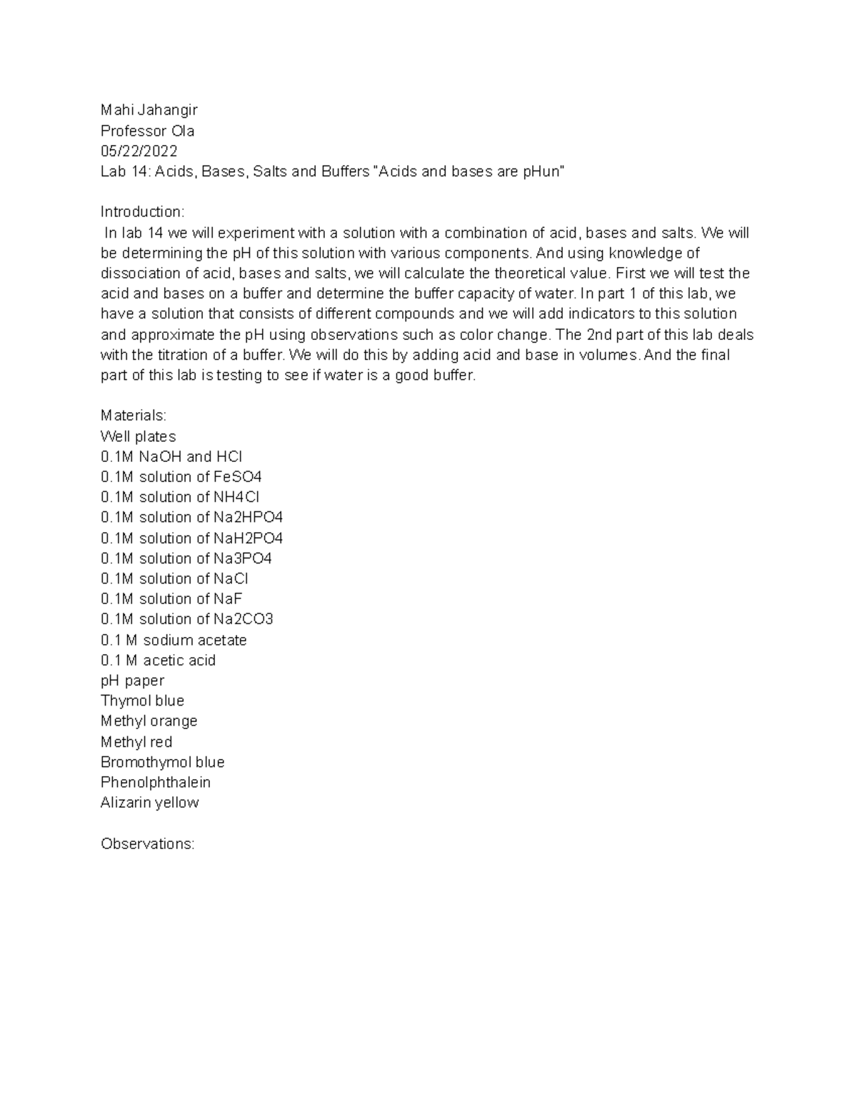 Lab 14 Mahi Jahangir - Lab 14 for chem 106. Some focus questions need ...