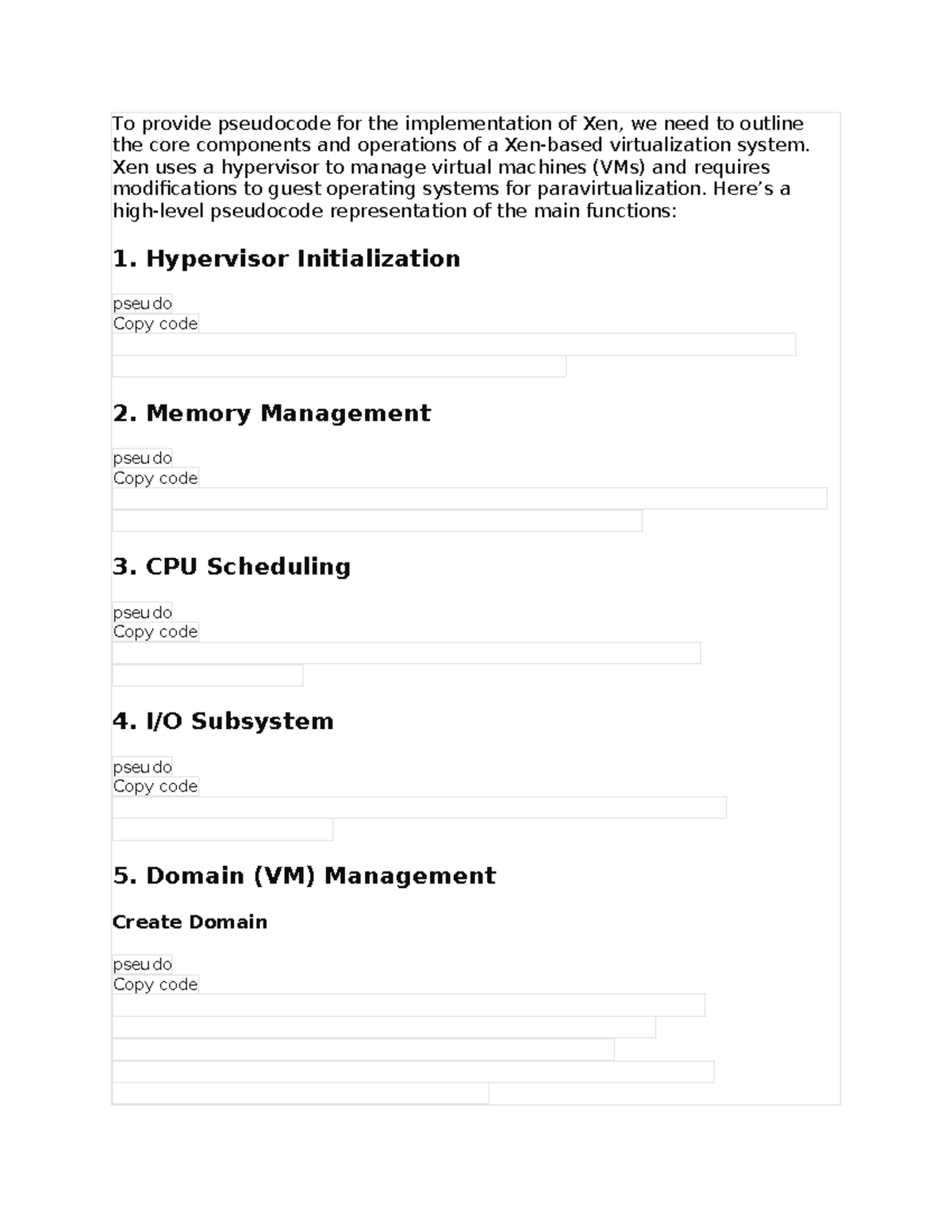 Print Summary Computer Science To Provide Pseudocode For The Implementation Of Xen We Need 
