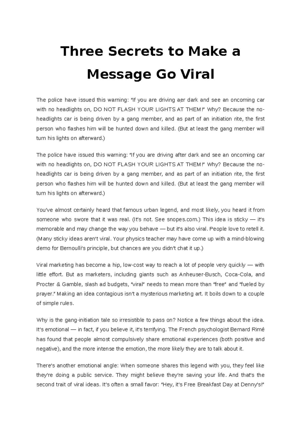 Three Secrets to Make a Message Go Viral - Three Secrets to Make a ...