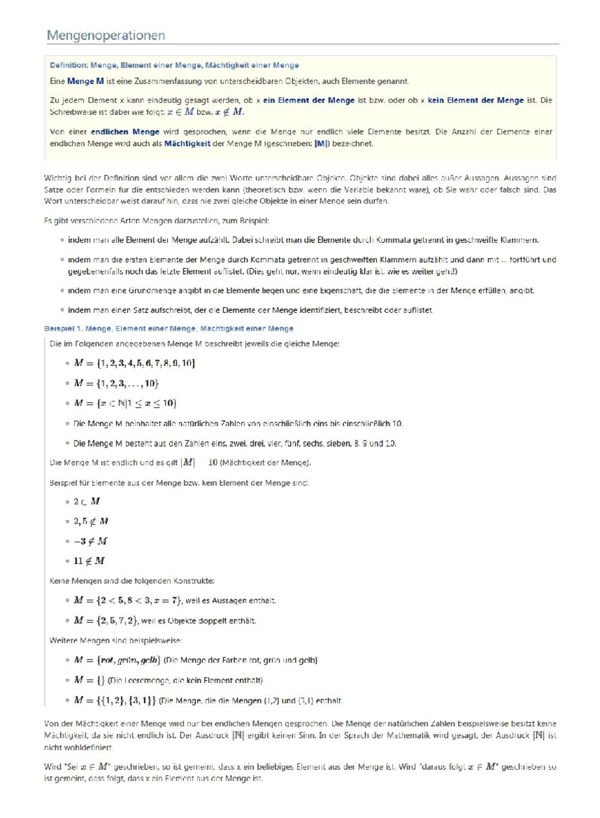 Vorkurs Mathe Block 2-1 Mengenoperationen 01 Lernmodul - Mathematik - Studocu