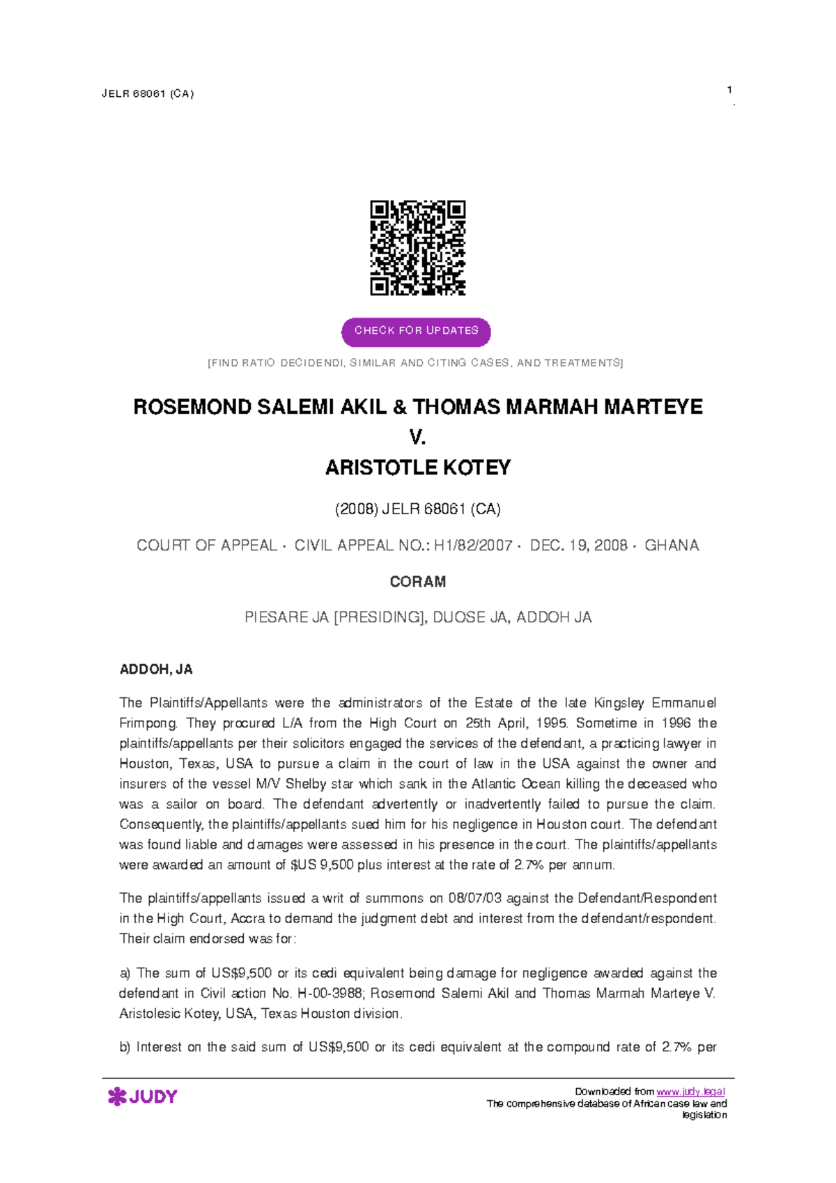Rosemond Salemi AKIL Thomas Marmah Marteye V Aristotle Kotey - CHECK ...