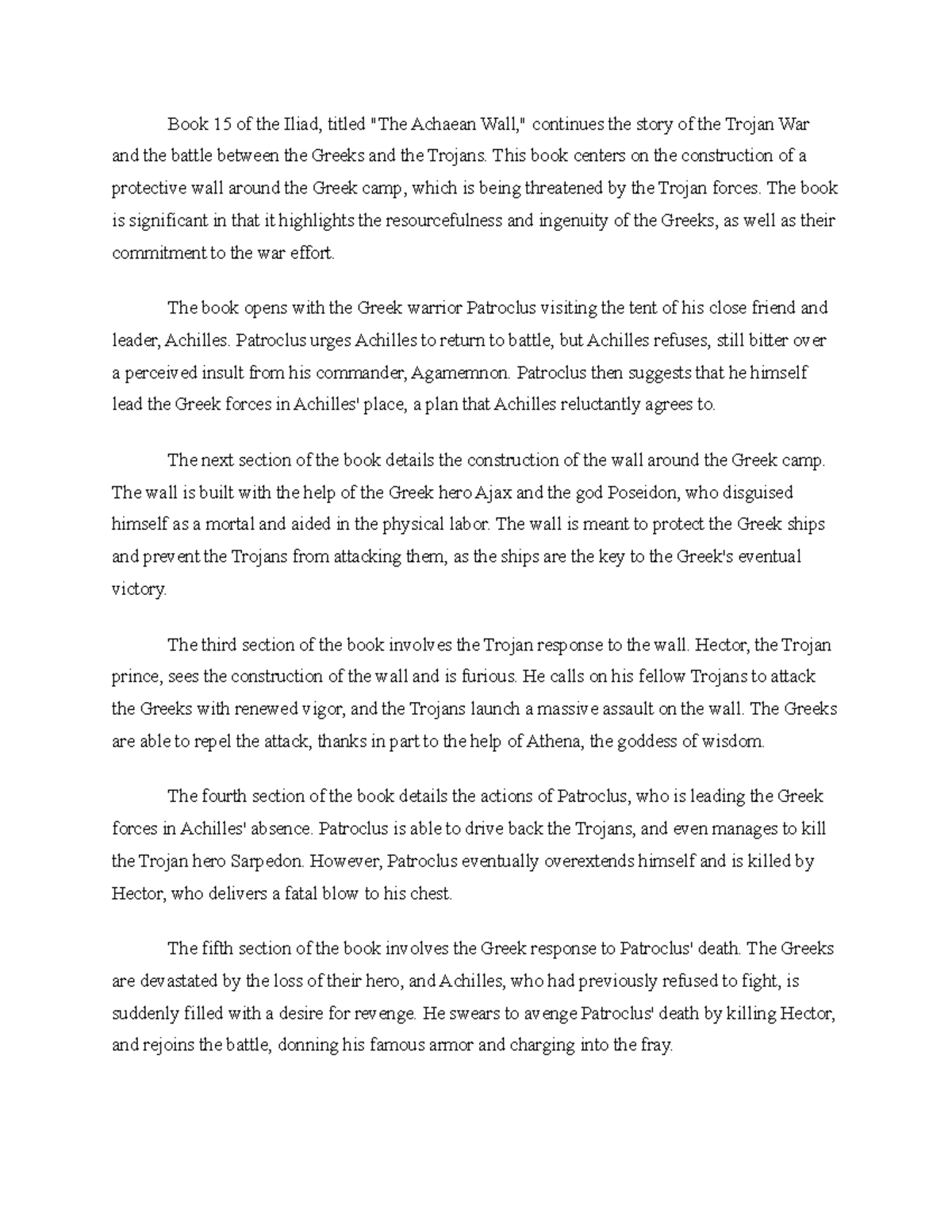 Book 15 of the Iliad Plot Summary - Book 15 of the Iliad, titled "The ...