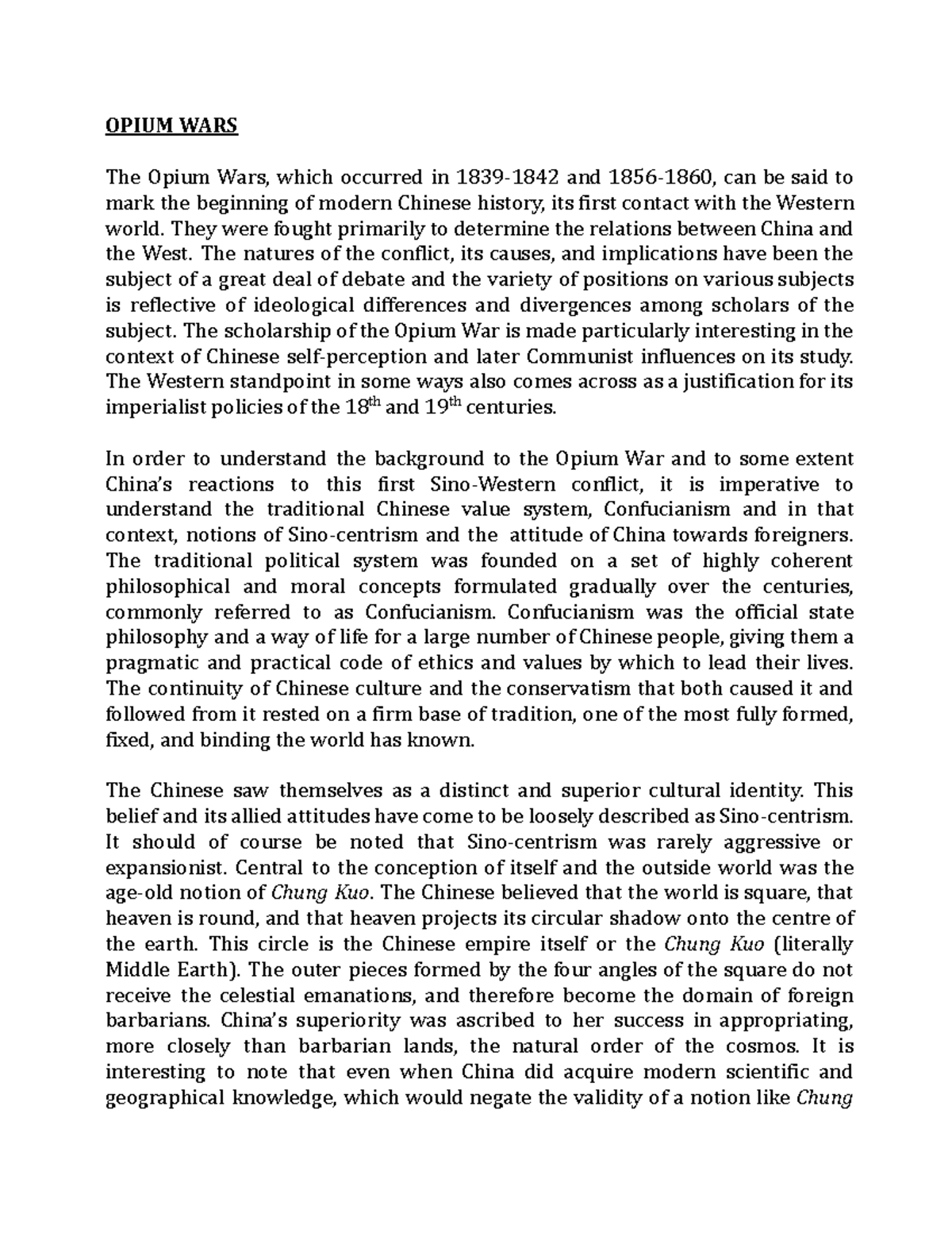 Opium War - OPIUM WARS The Opium Wars, which occurred in 1839-1842 and ...