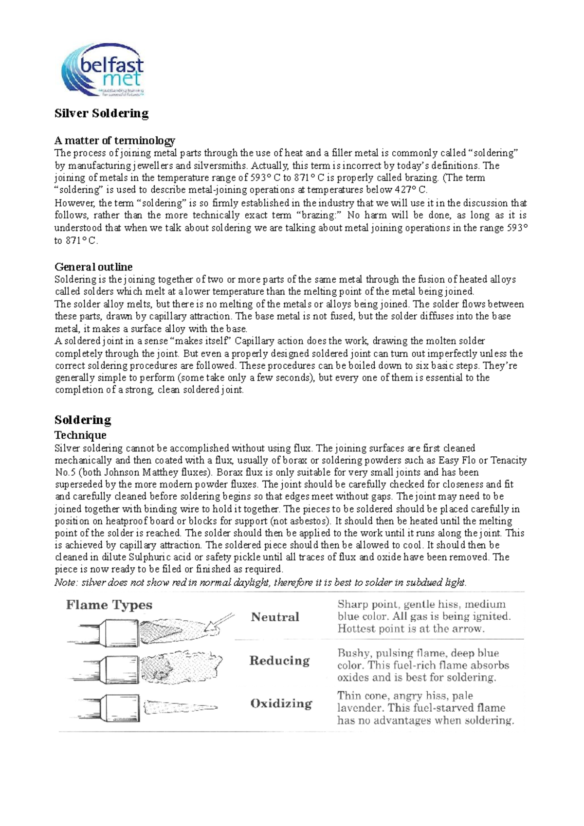 Soldering notes - Silver Soldering A matter of terminology The process ...