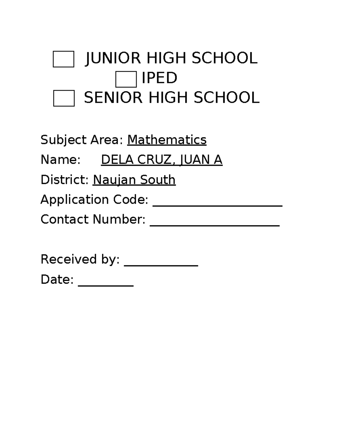 Cover-PAGE- Template JHS SHS - BS Secondary Education - JUNIOR HIGH ...