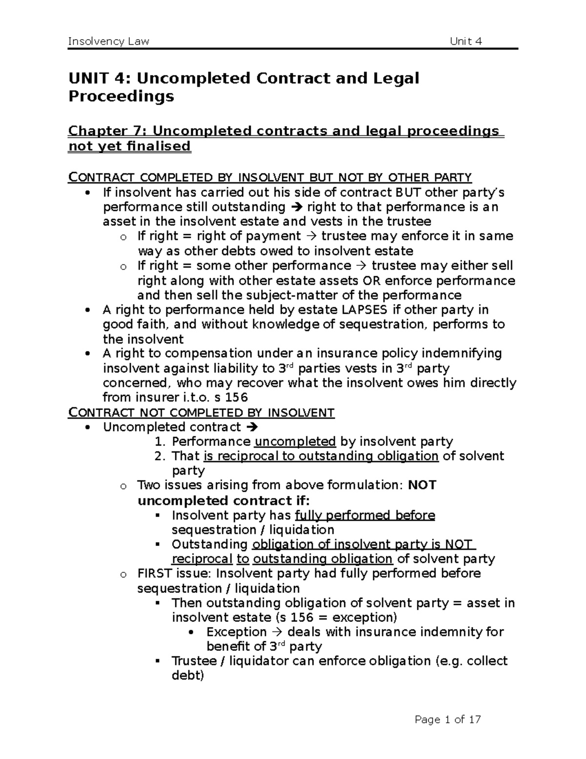 UNIT 4 - Incomplete contracts. - UNIT 4: Uncompleted Contract and Legal ...