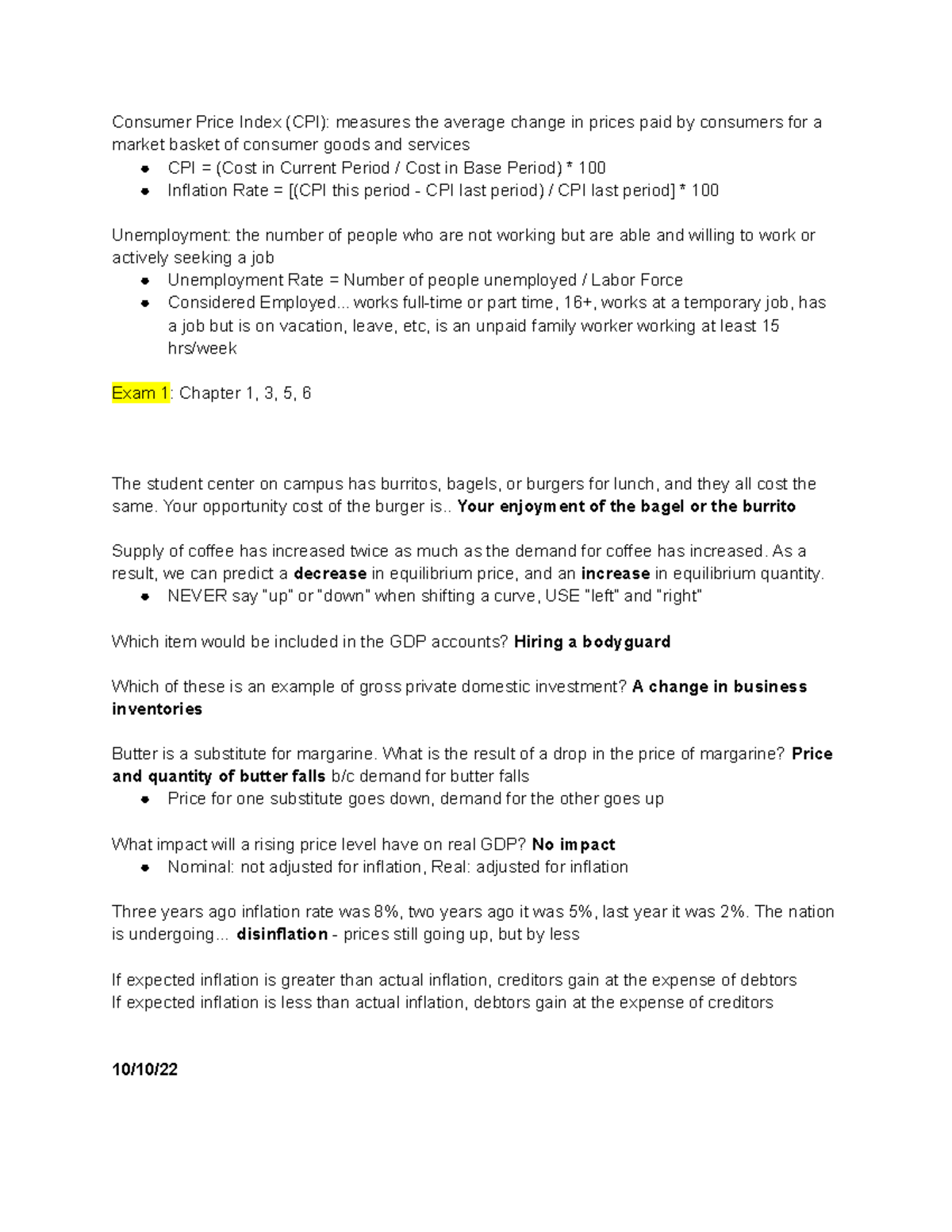 Econ 103 pt2 - Semester 1 notes, Vazquez notes - Consumer Price Index ...