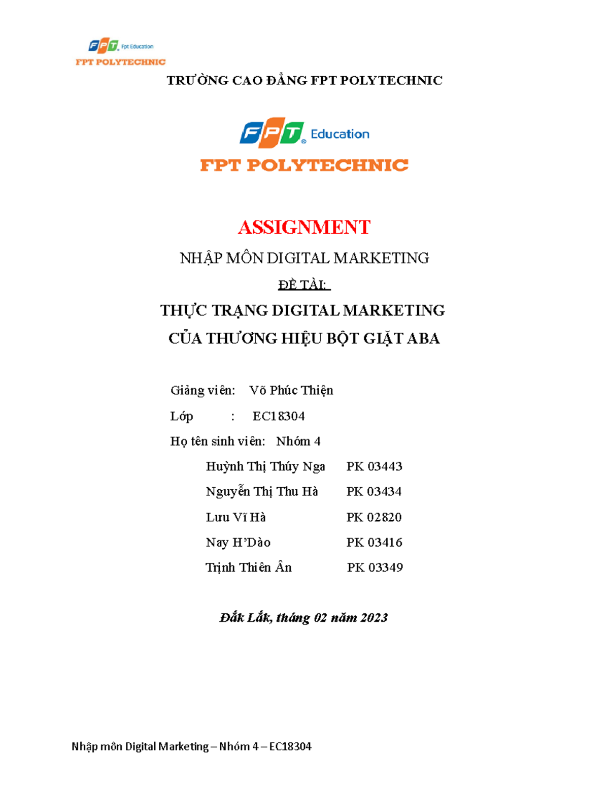 ASM ABA - KHÔNG CÓ ĐÂU - TRƯỜNG CAO ĐẲNG FPT POLYTECHNIC ASSIGNMENT ...