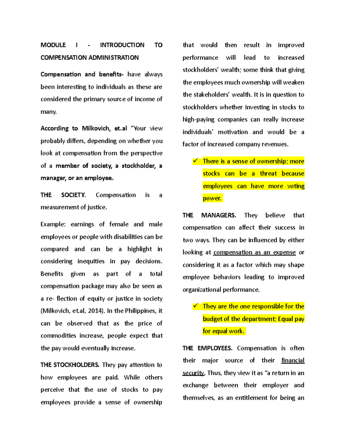 Module I Compensation AND Benefits - Introduction - MODULE I ...