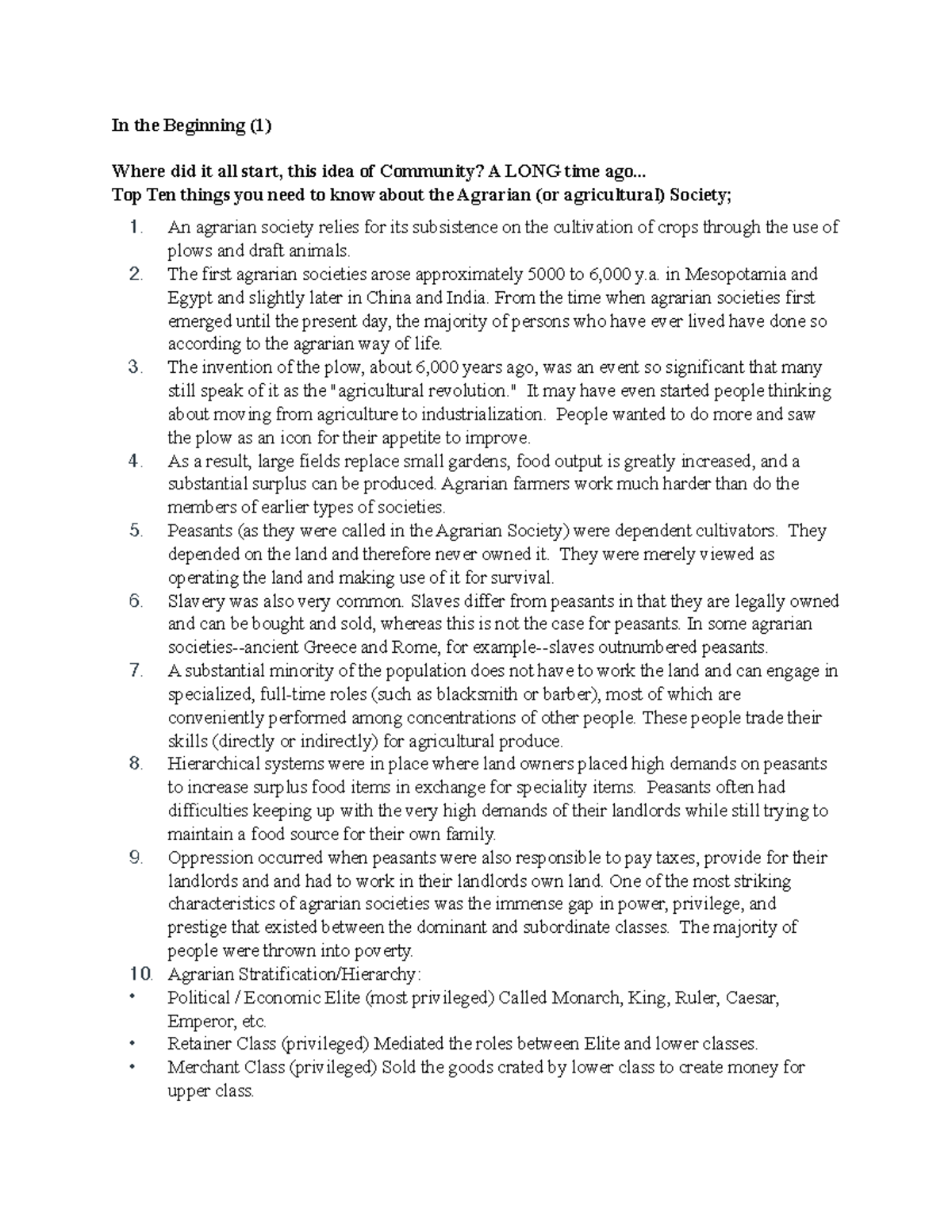 Beginning of Communtiy - In the Beginning (1) Where did it all start ...