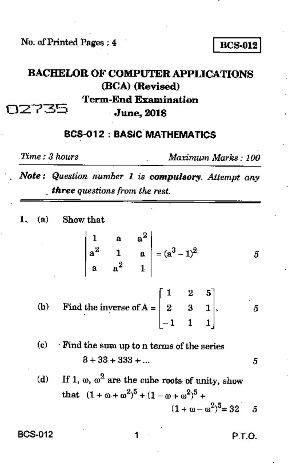June 2018 BCS 012 June- 2018 - No. of Printed Pages : 4 I BCS-012 I ...