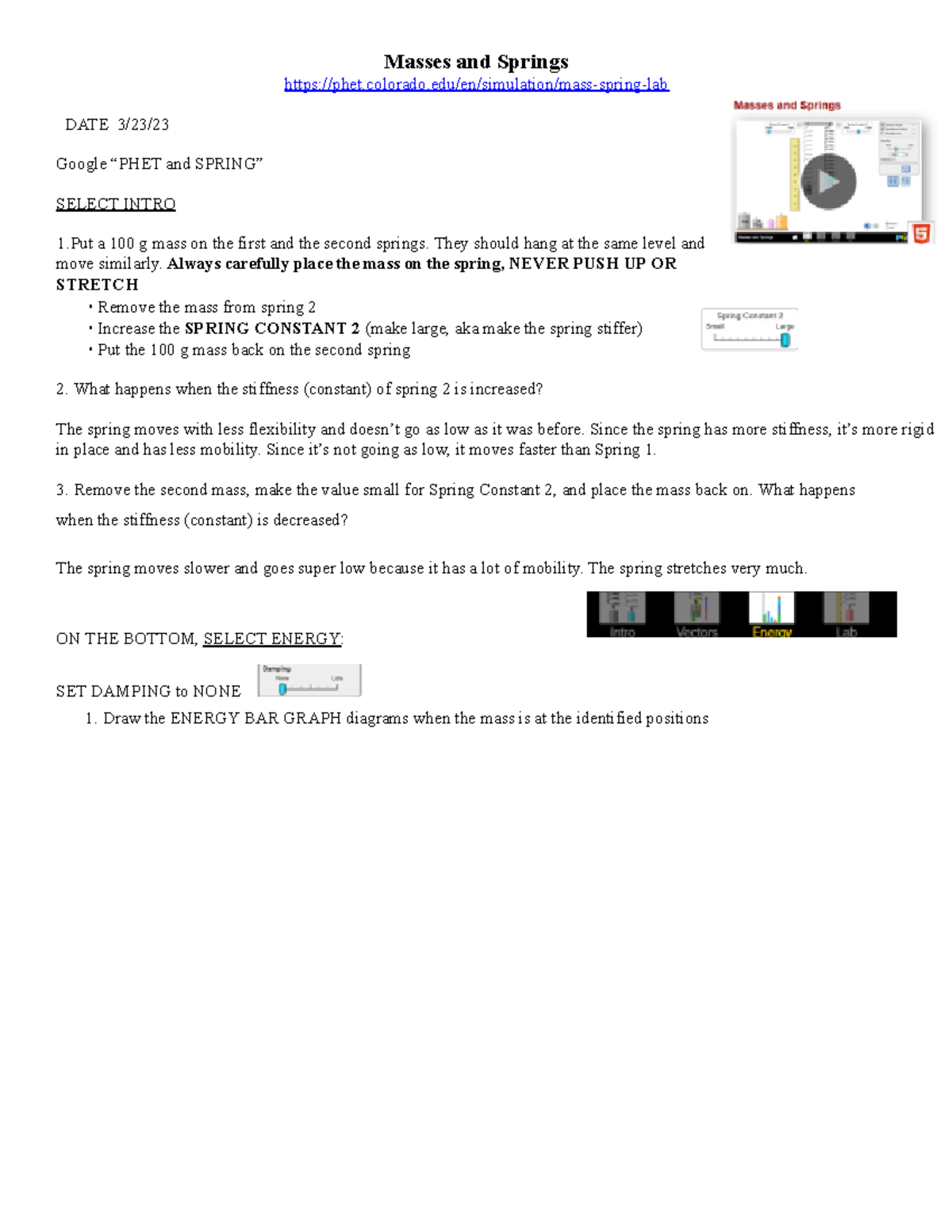 Copy of 1 Masses and Springs Lab - Masses and Springs phet.colorado/en ...