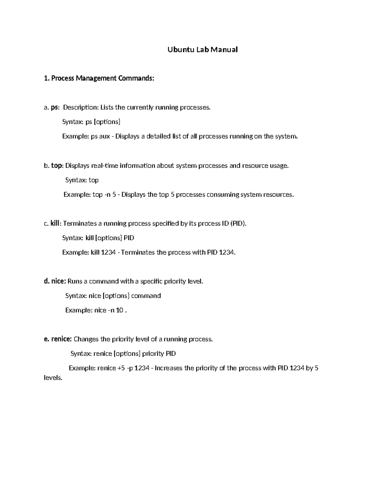 compiler design - Ubuntu Lab Manual Process Management Commands: a. ps ...