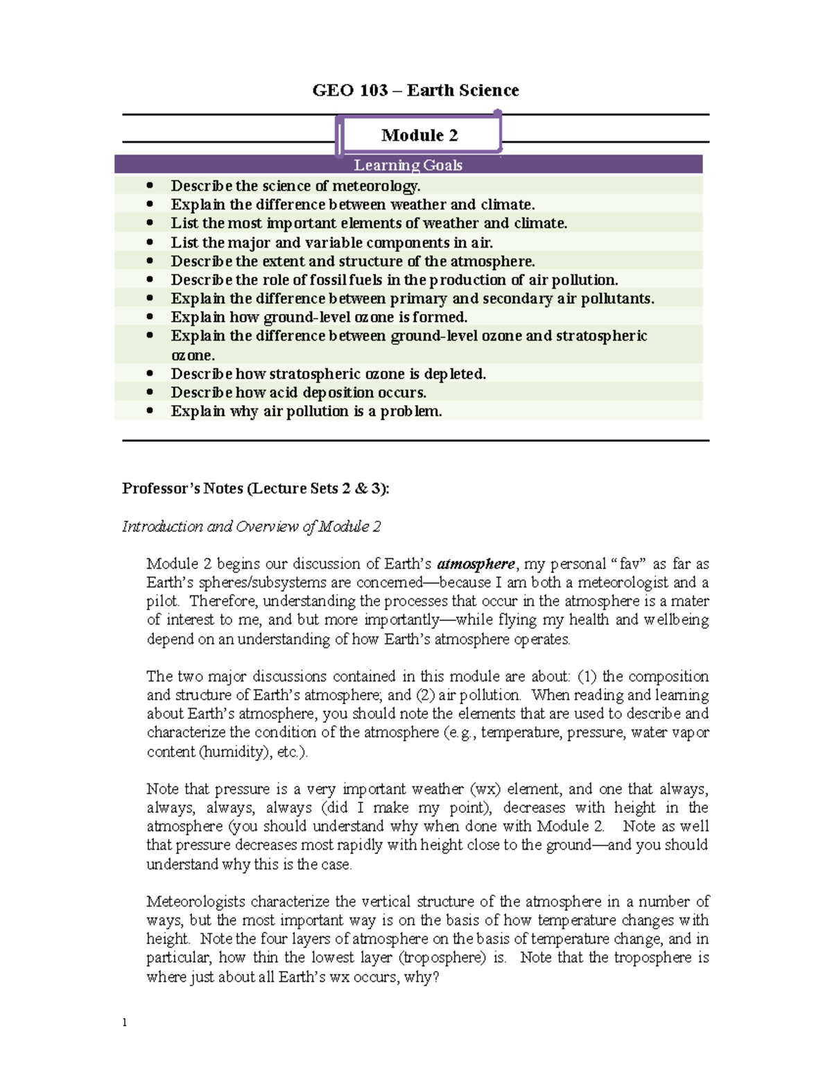 Module 2 - Lecture notes 2 - GEO 103 – Earth Science Learning Goals ...