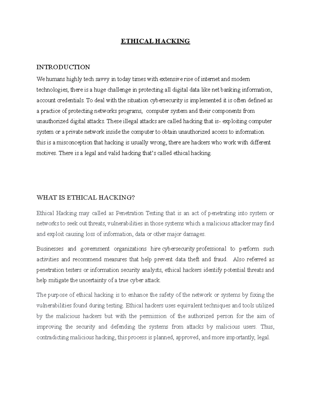 Cyber security - Assignment - ETHICAL HACKING INTRODUCTION We humans ...