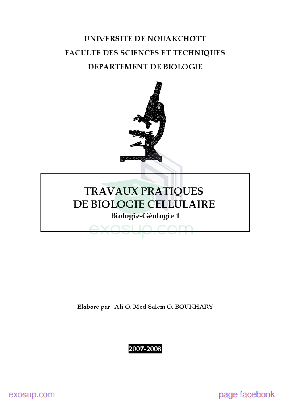 TP-Bio-cel By Exo Sup - tp bio cell - UNIVERSITE DE NOUAKCHOTT FACULTE DES SCIENCES ET ...