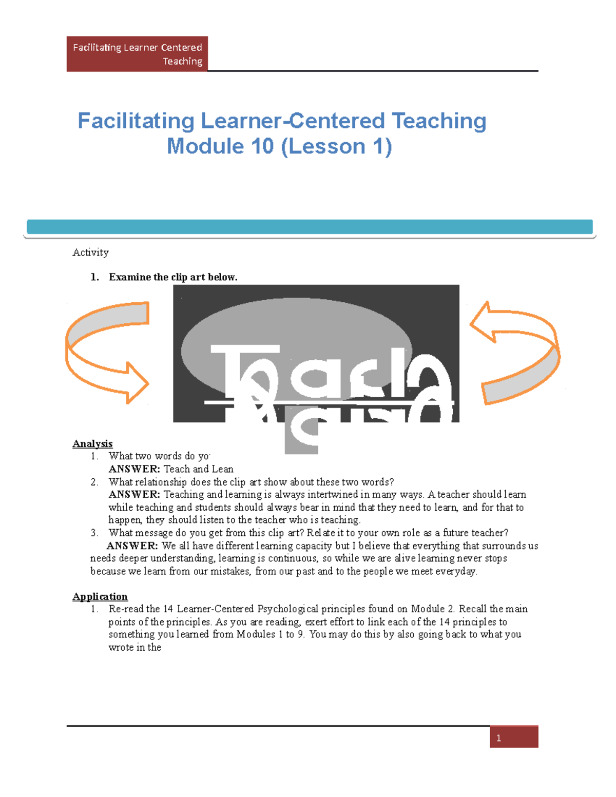 FLCT Module 10 Activities - Facilitating Learner Centered-Teaching - PangSU - Studocu