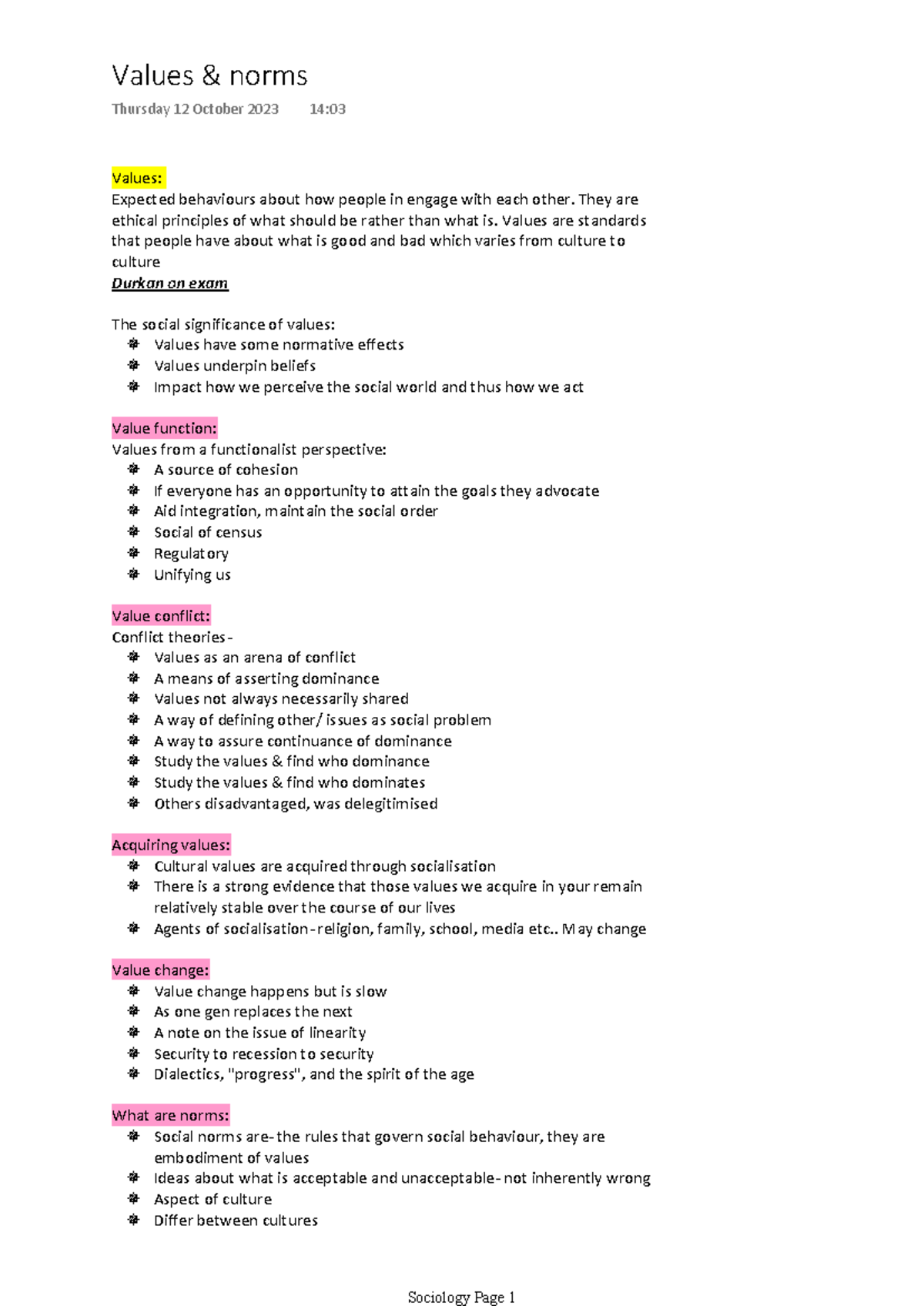 Sociology values & norms - Values: Expected behaviours about how people ...