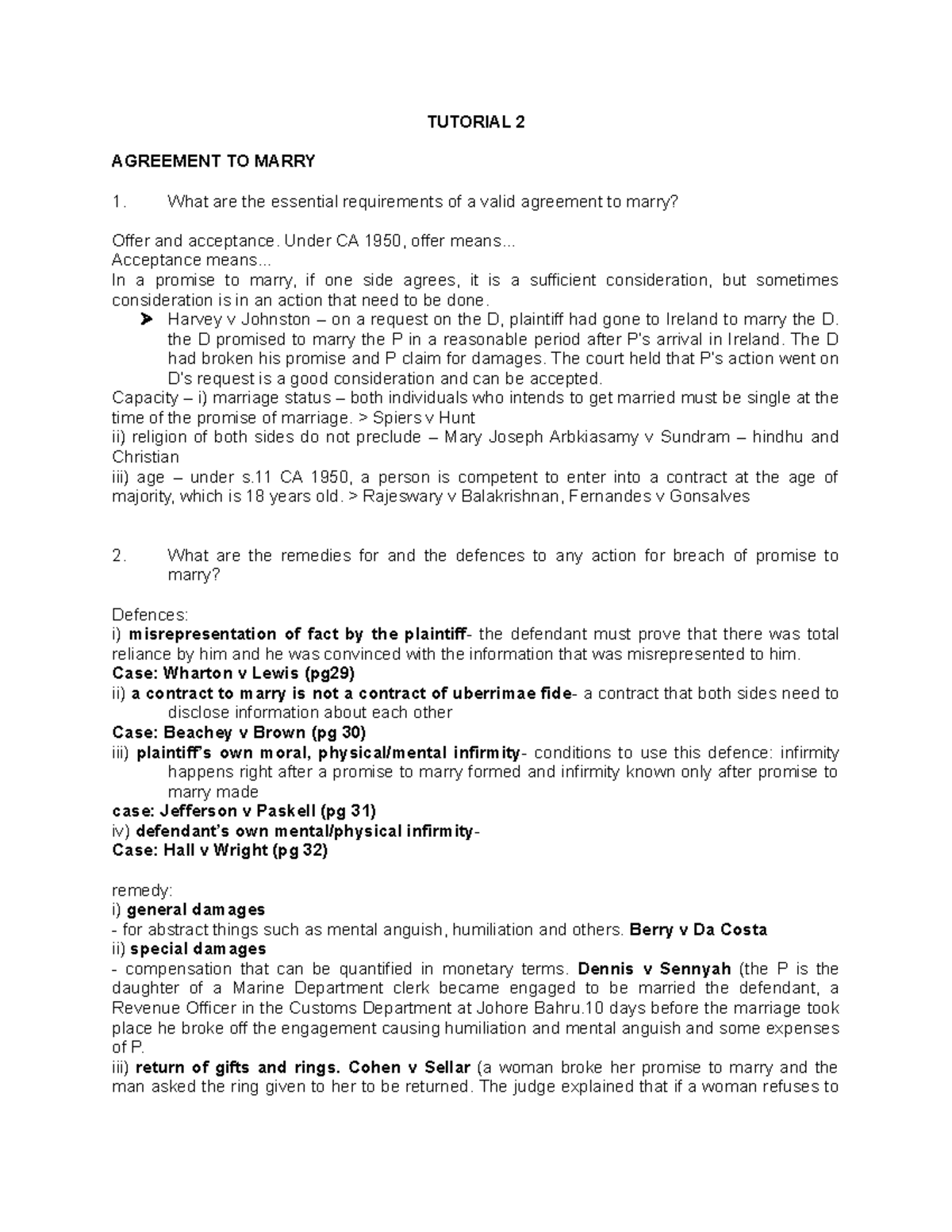 Tutorial 2 tuto 2 tuto 2 - TUTORIAL 2 AGREEMENT TO MARRY What are the ...