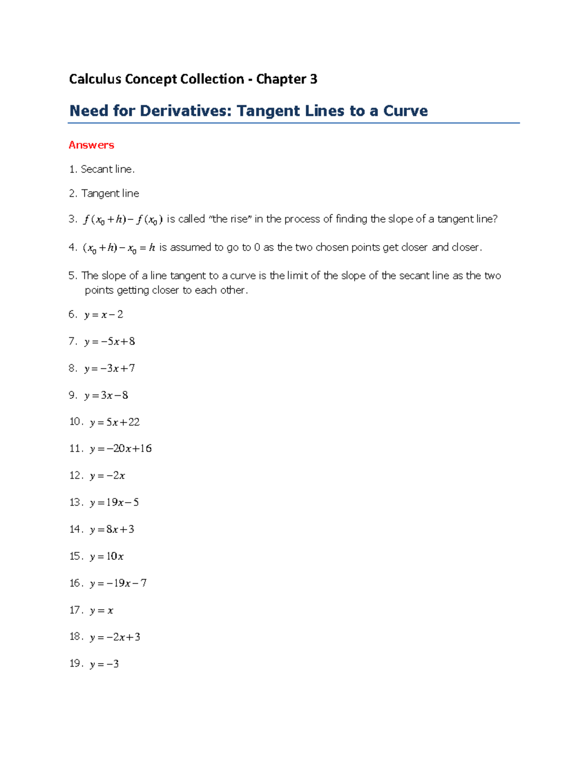 Cc Calculus Chapter 3 Answers Calculus Concept Collection Chapter 3 Need For Derivatives 