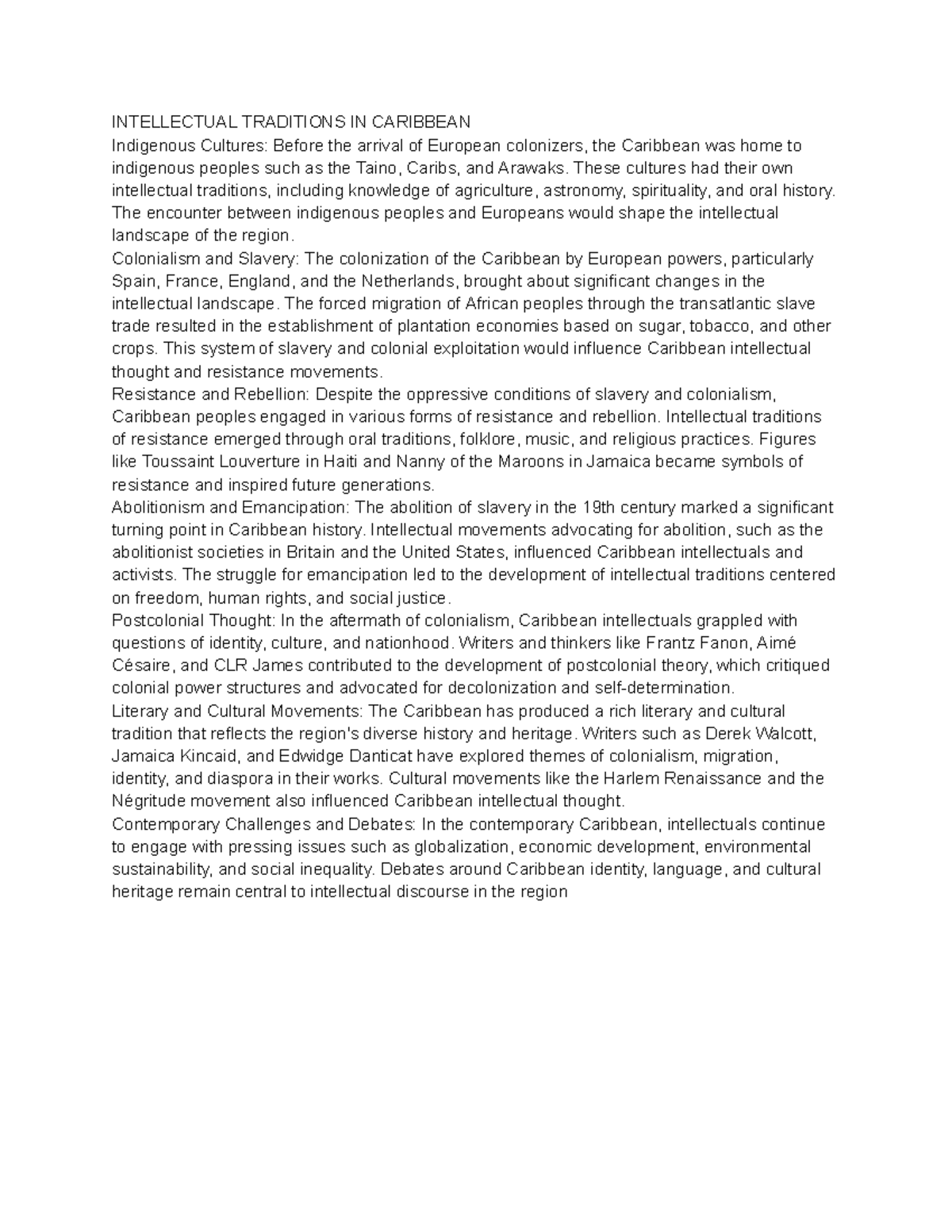 Intellectual Traditions IN Caribbean - INTELLECTUAL TRADITIONS IN ...