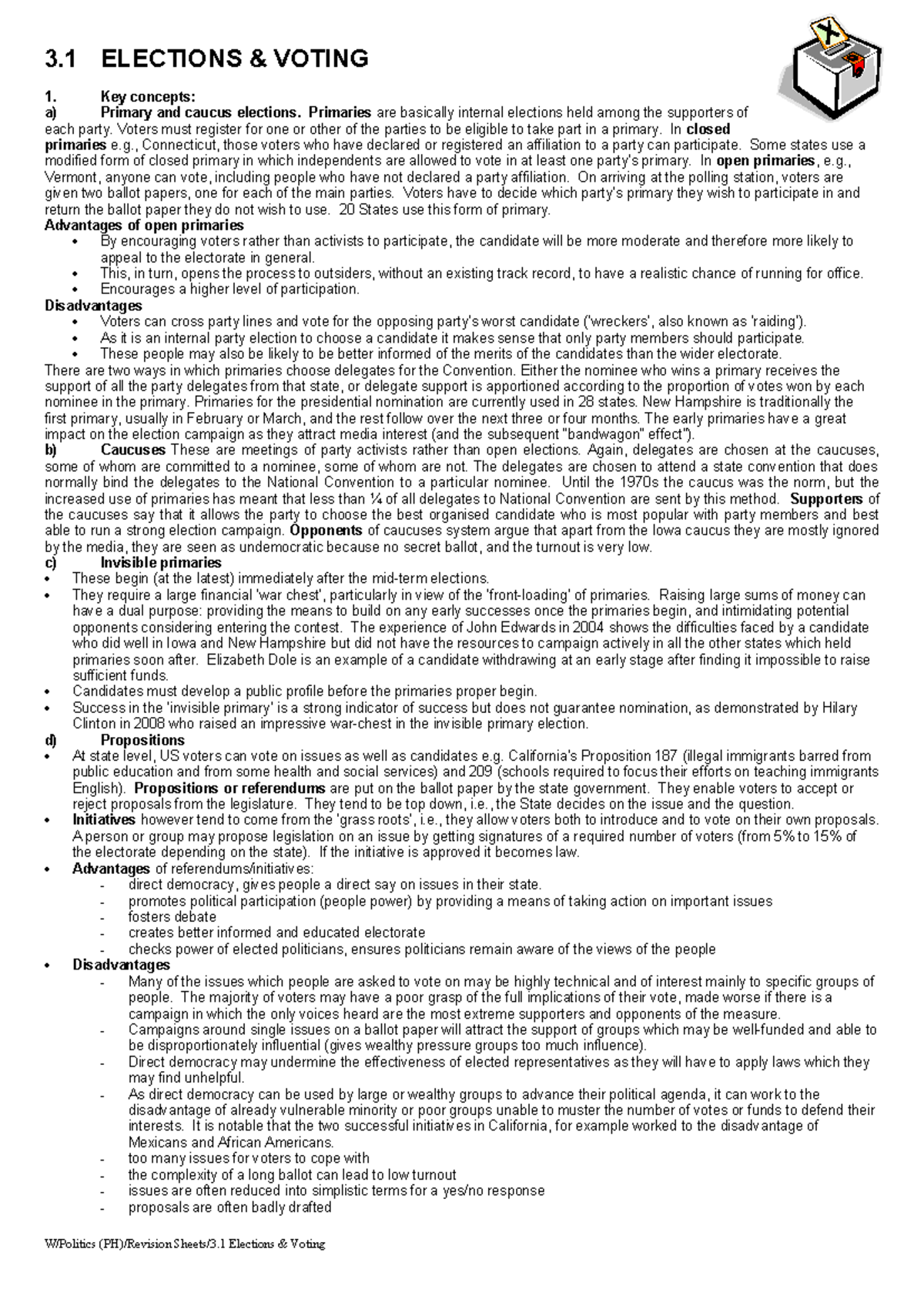 elections voting - 3 ELECTIONS & VOTING Key concepts: a) Primary and ...