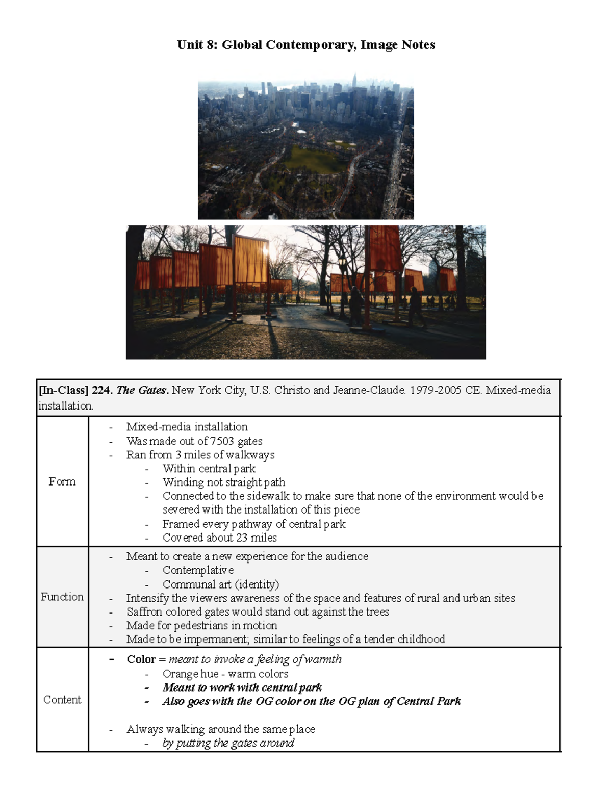 8.0 Global Contemporary, Image Notes - [In-Class] 224. The Gates. New ...