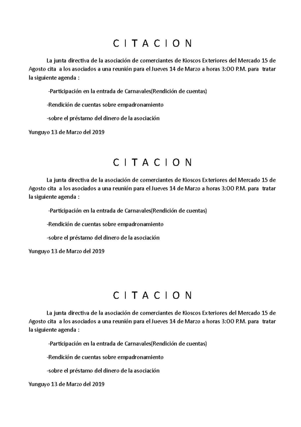 C I T A C I O N - se hace referencia de la citación enviada a todos los ...