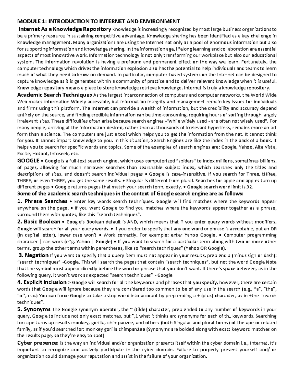 S5 IT & Environment - very helpful - MODULE 1: INTRODUCTION TO INTERNET ...