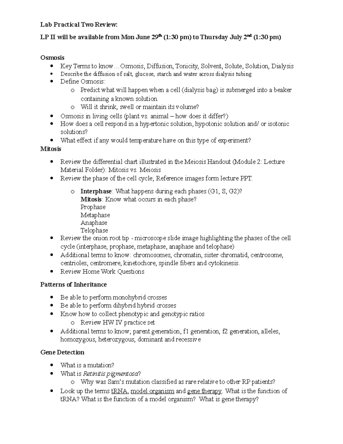 LP Two Review - Lecture notes - Lab Practical Two Review: LP II will be ...