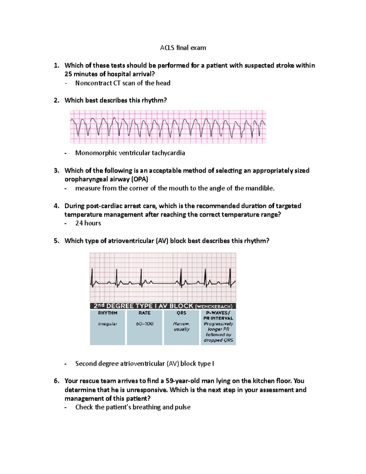 ACLS final exam - ACLS final exam Which of these tests should be ...