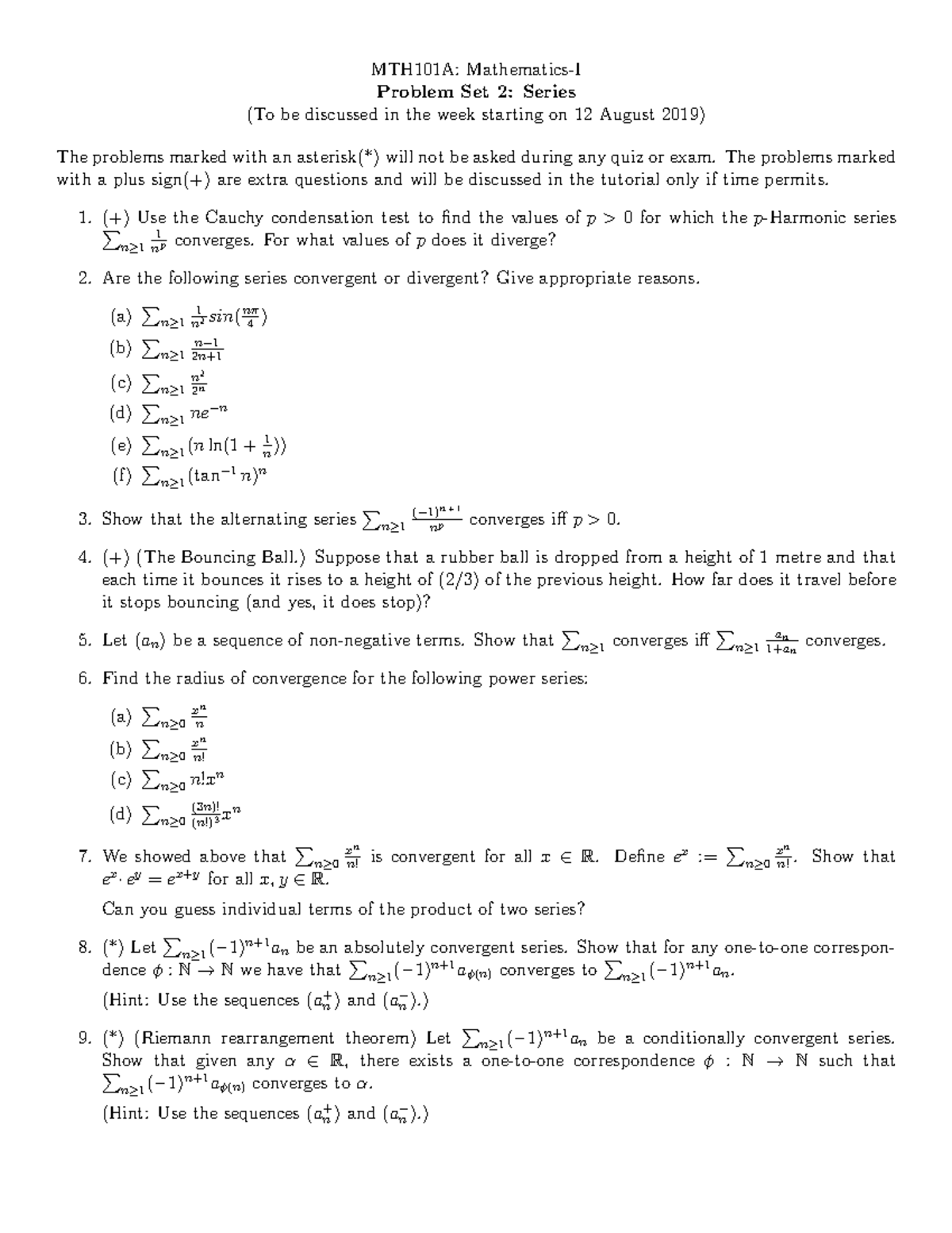 MTH101A PS2 - Practice tutorial shared by professor - MTH101A: Mathematics-I Problem Set 2 ...