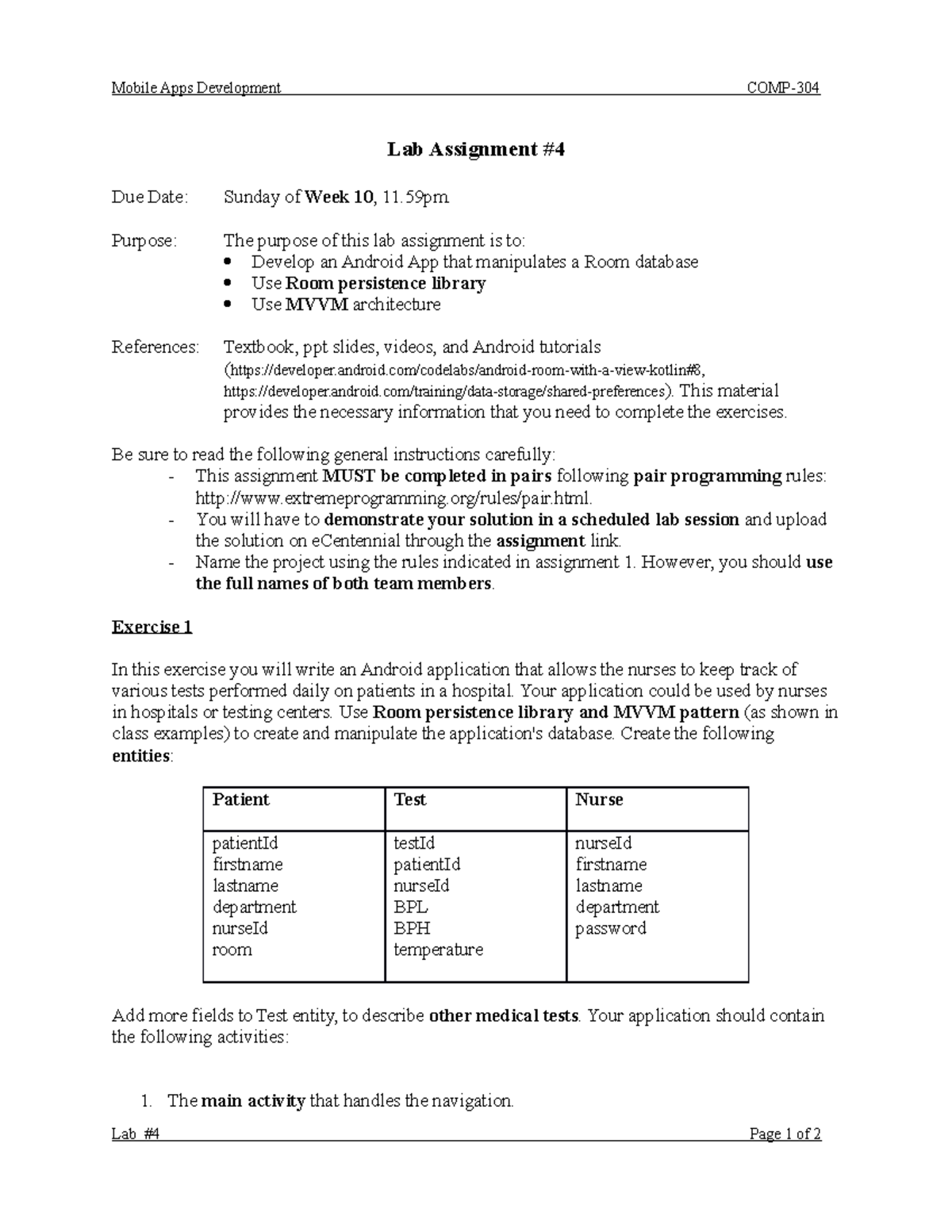 COMP304 Lab4W2023 - Assignment - Mobile Apps Development COMP- Lab Assignment Due Date: Sunday ...