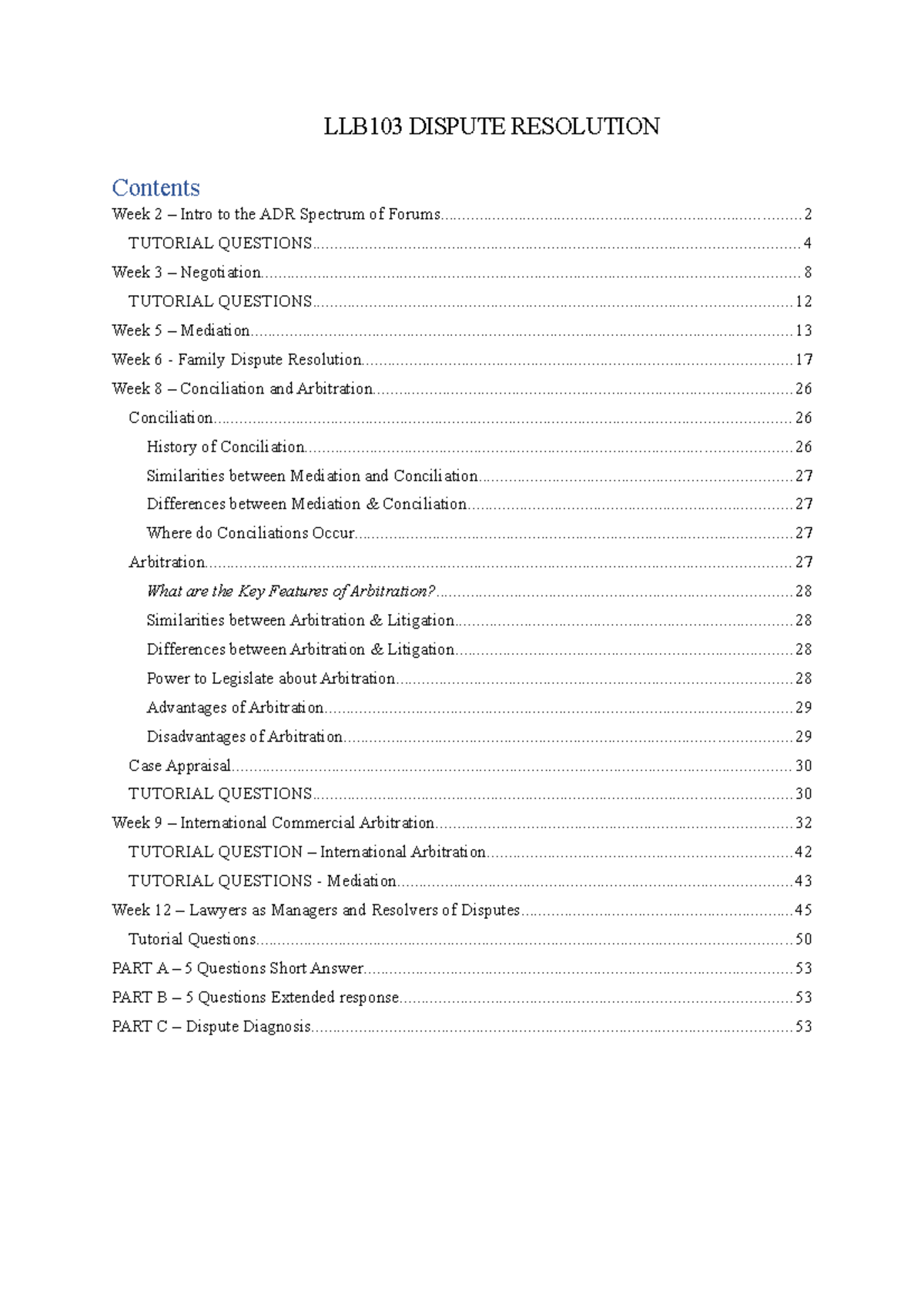 EXAM Notes - content summaries + answers to tute questions - LLB103 ...