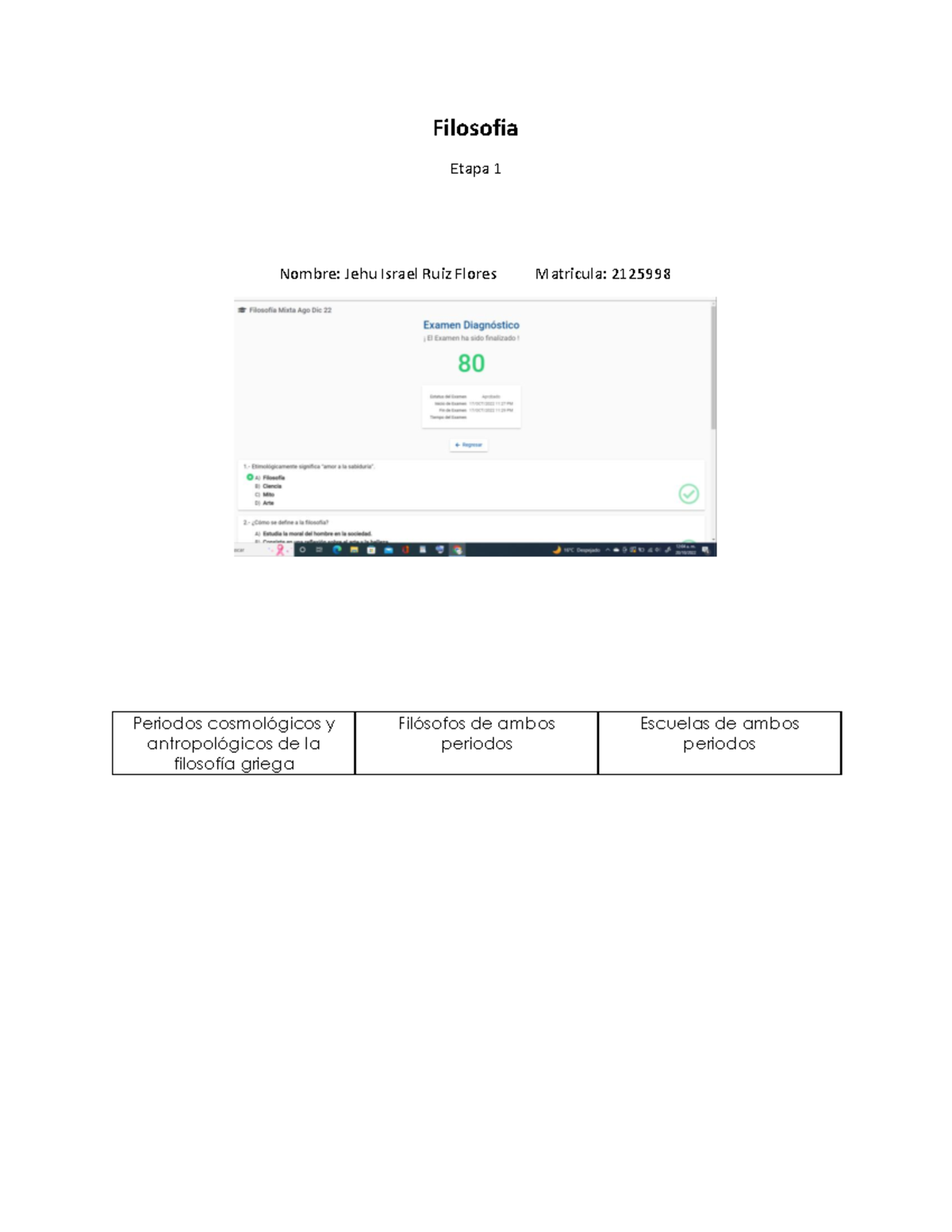 JIRF EV1 Filosofia - pipip - Filosofia Etapa 1 Nombre: Jehu Israel Ruiz ...