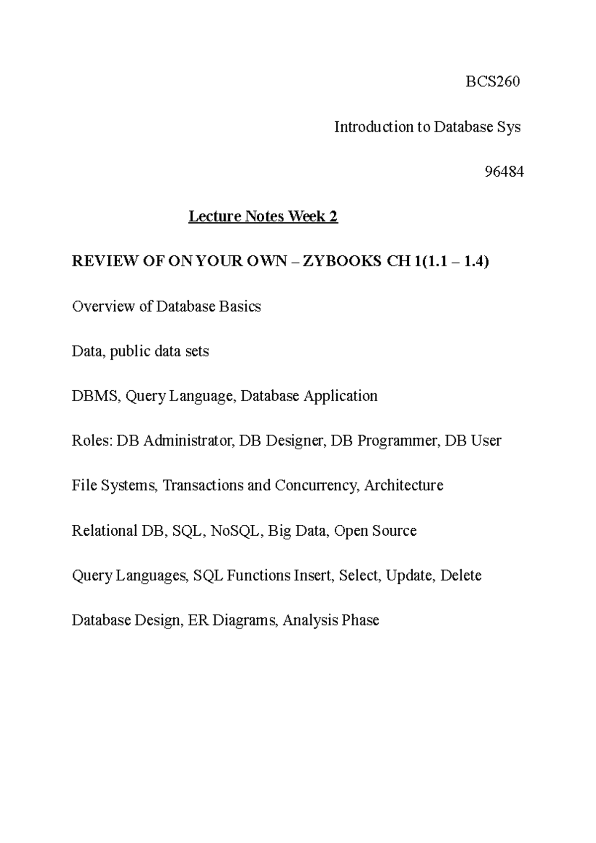 Bcs260w2n1 These Are The Notes For The Second Week Bcs Introduction To Database Sys 96484