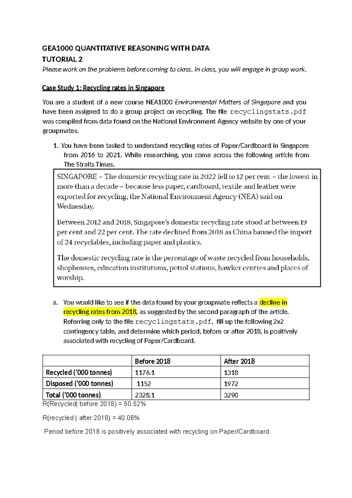 Gea1000 Tutorial 2 Tut Gea1000 Quantitative Reasoning With Data Tutorial 2 Please Work On