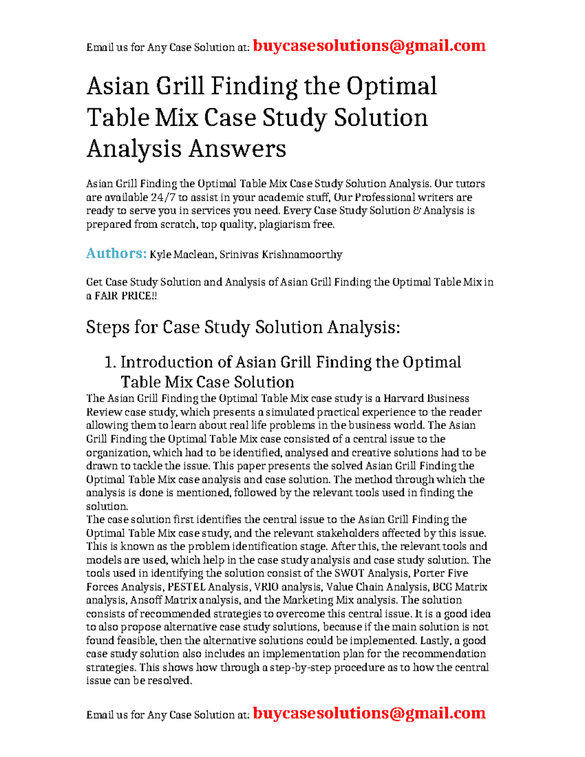 Case Solution Asian Grill Finding the Optimal Table Mix - Asian Grill ...