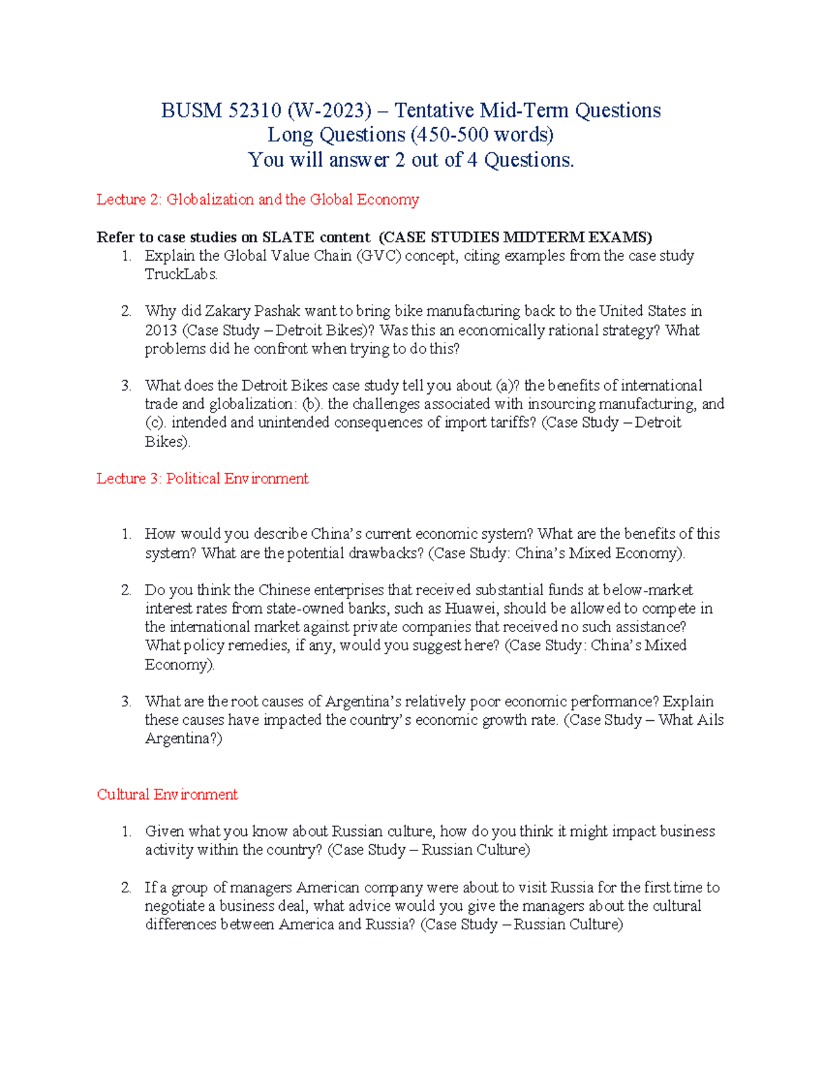 (Questions) BUSM 52310 (W- 2023) - Tentative Mid-Term Exam - BUSM 52310 ...