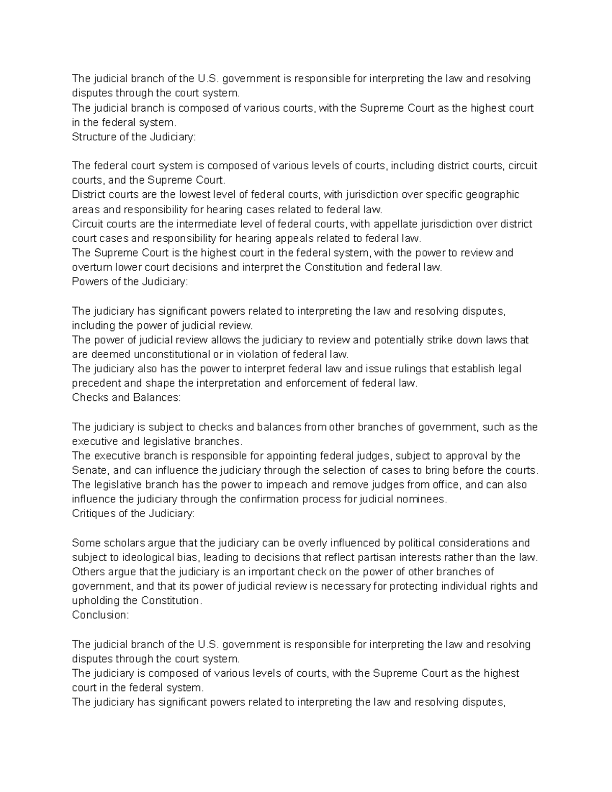 The Judiciary Structure and Powers - The judicial branch of the U ...