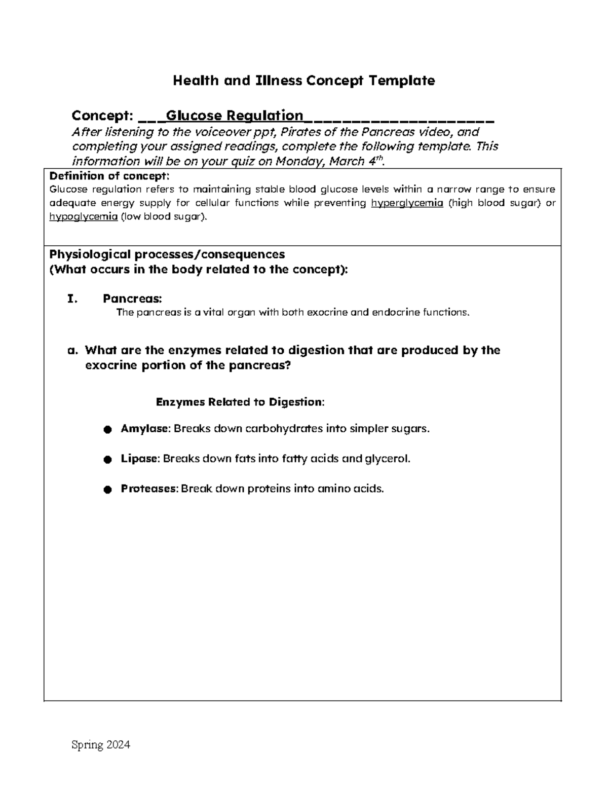Glucose Regulation Health and Illness Concept Template - Health and ...