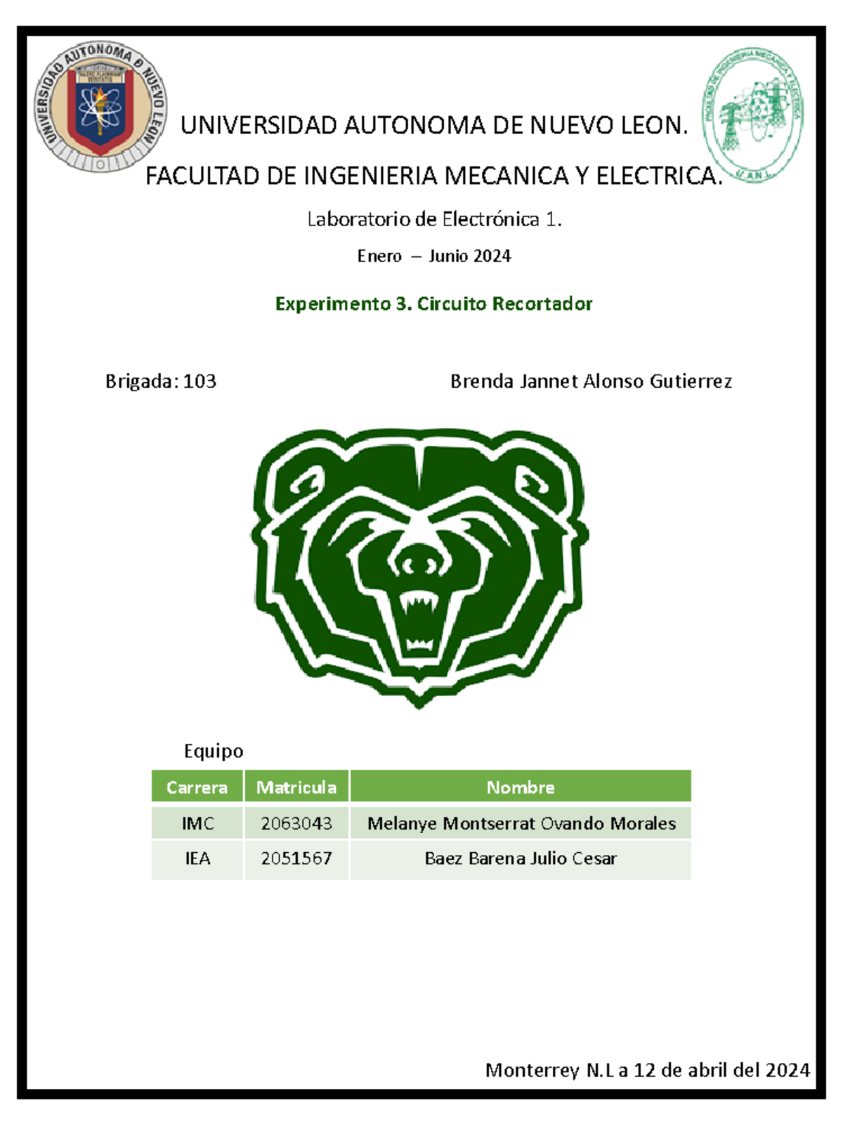 Pratica 3 Lab Elec 1 - Practica 3 del laboratorio de electronica 1 - UNIVERSIDAD AUTONOMA DE ...
