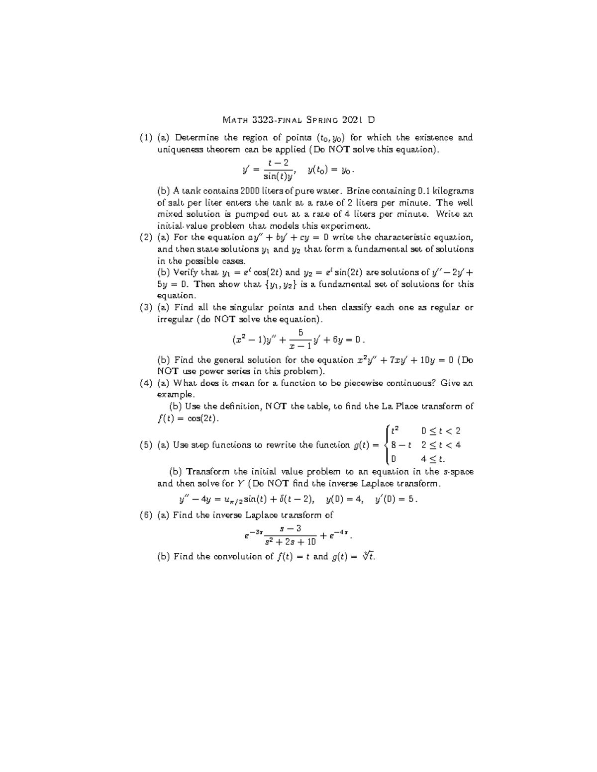Exam-chapters 12356 D - Final Exam for Julio Dix's Differential ...
