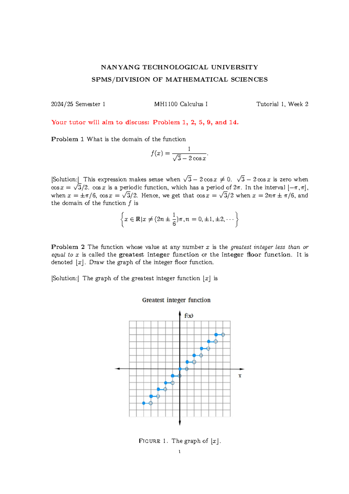 Tut01 2425 solution - NANYANG TECHNOLOGICAL UNIVERSITY SPMS/DIVISION OF ...