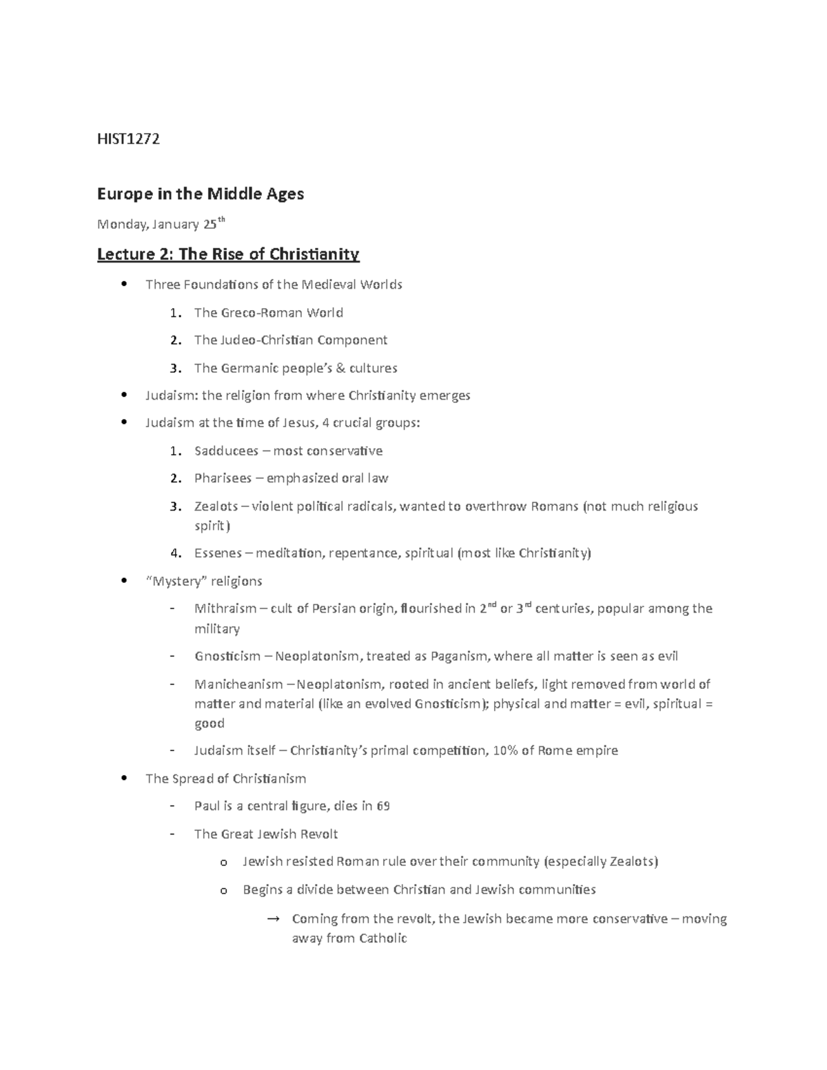 HIST1272 Lecture 2 - Hist 1272 Notes - HIST Europe in the Middle Ages ...