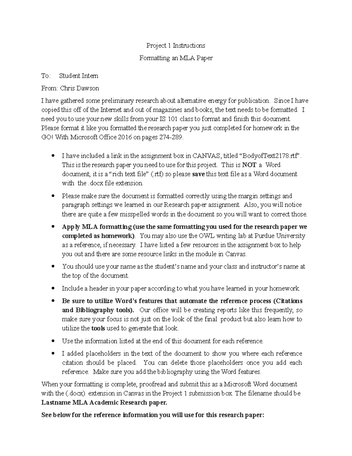 Project 1 Instructions Word 2178 - Project 1 Instructions Formatting an ...