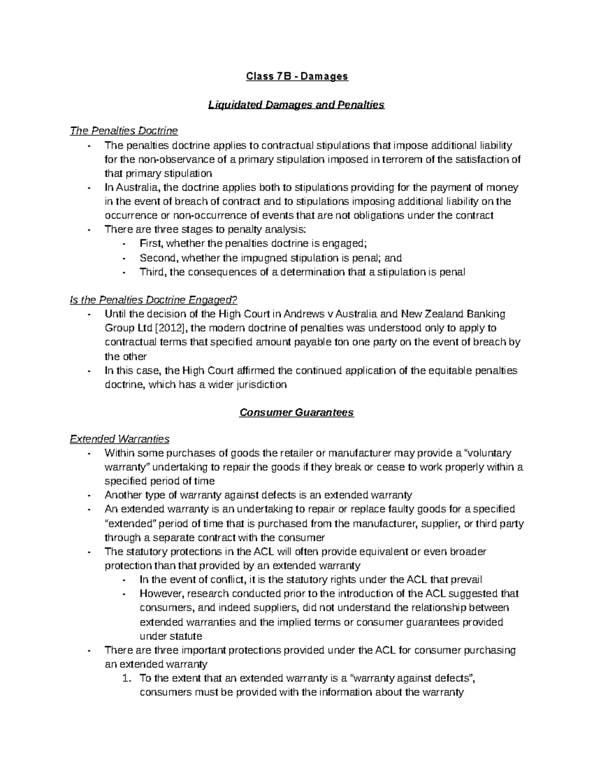 Class 7B - Damages - Class 7B - Damages Liquidated Damages and ...