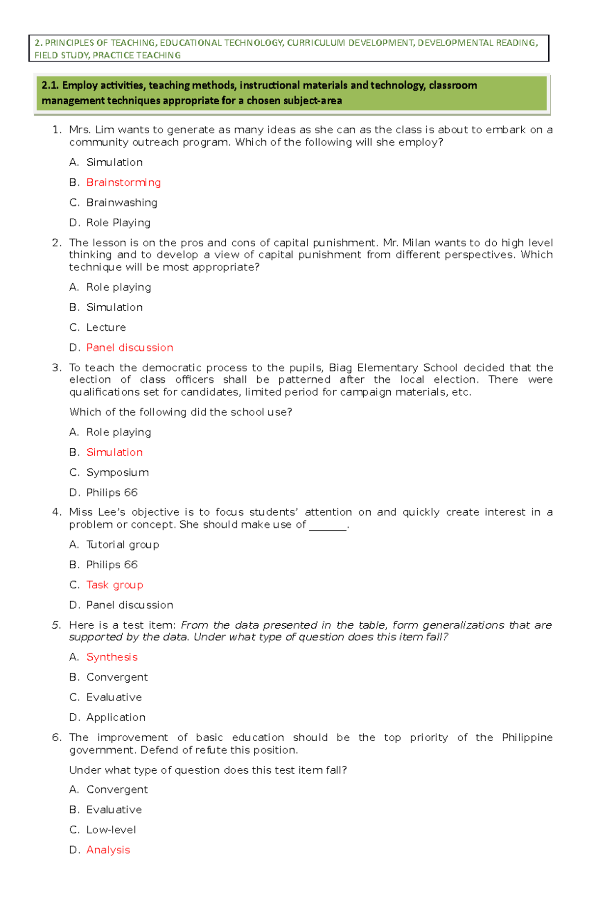 Content 2 (1) Principles AND Curdev - 2. PRINCIPLES OF TEACHING, EDUCATIONAL TECHNOLOGY ...