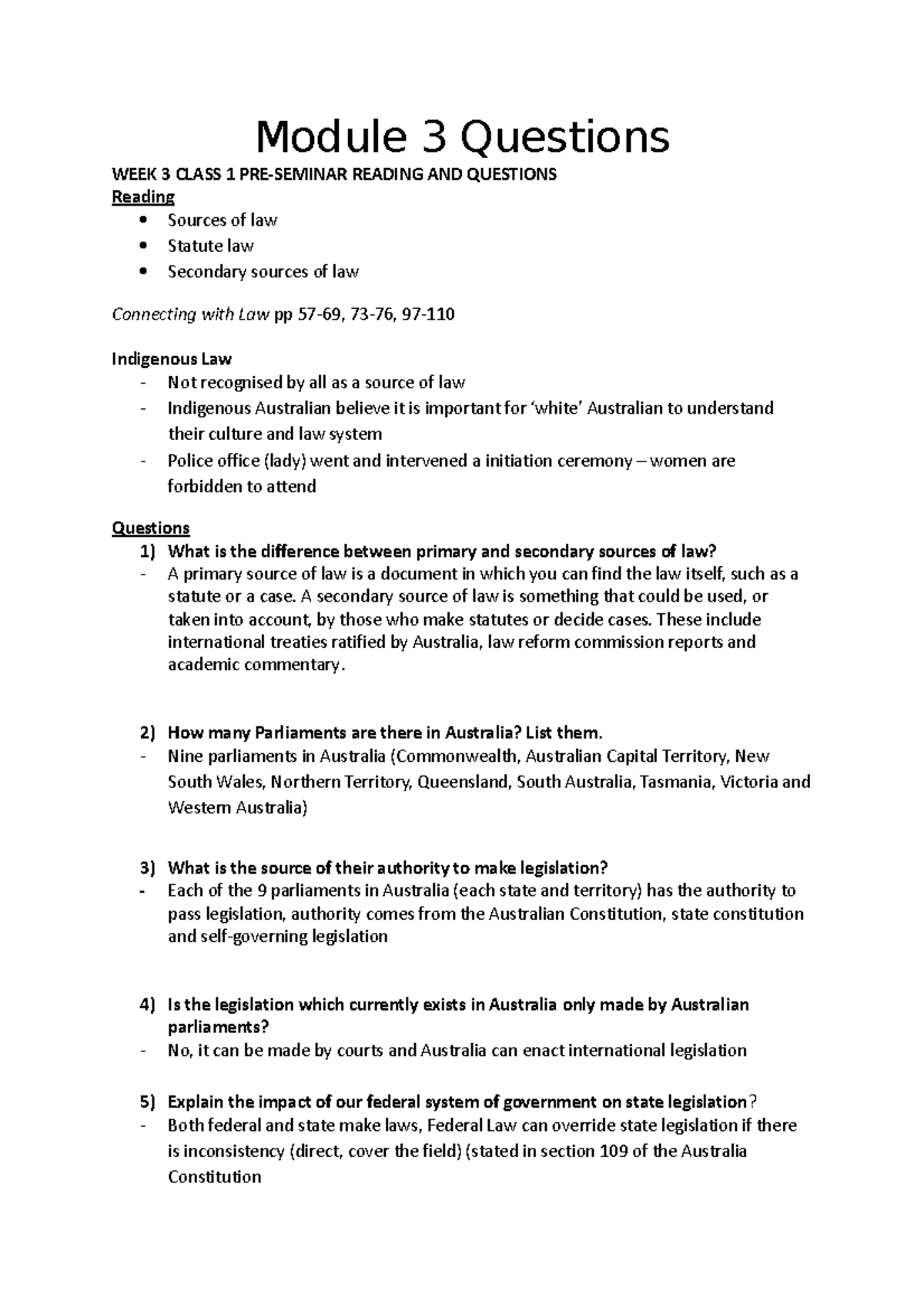 Module 3 Questions - Tutorial Work - Module 3 Questions WEEK 3 CLASS 1 ...